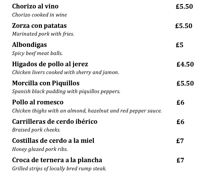 Food Menu – Casa Lua