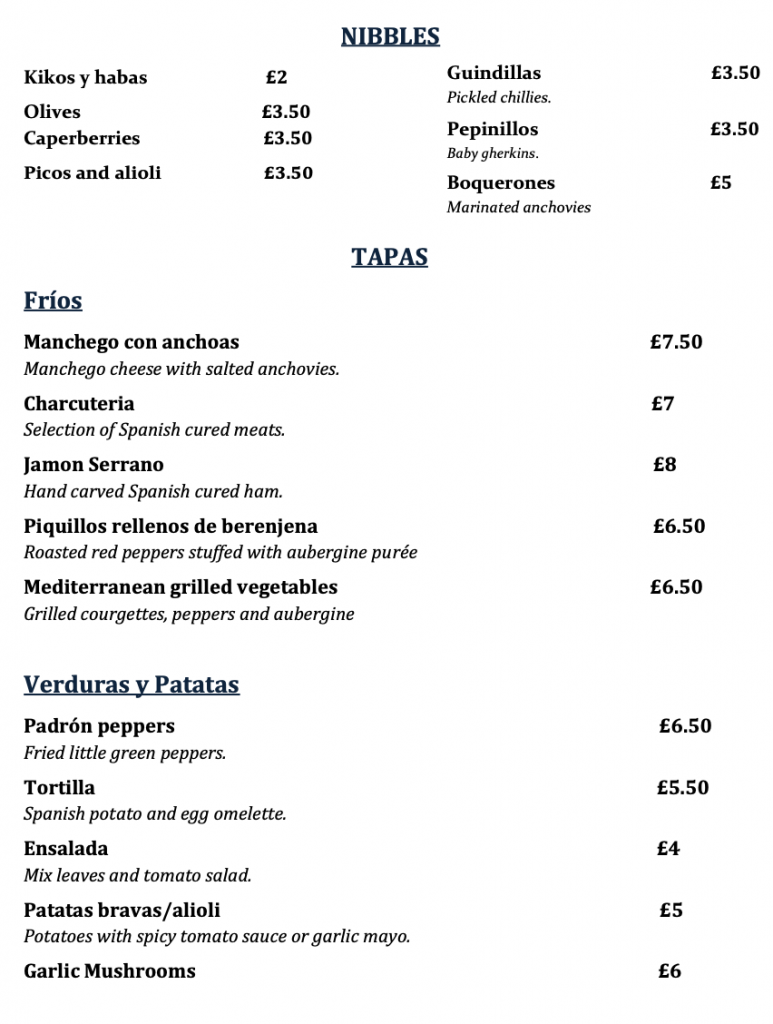 Food Menu – Casa Lua
