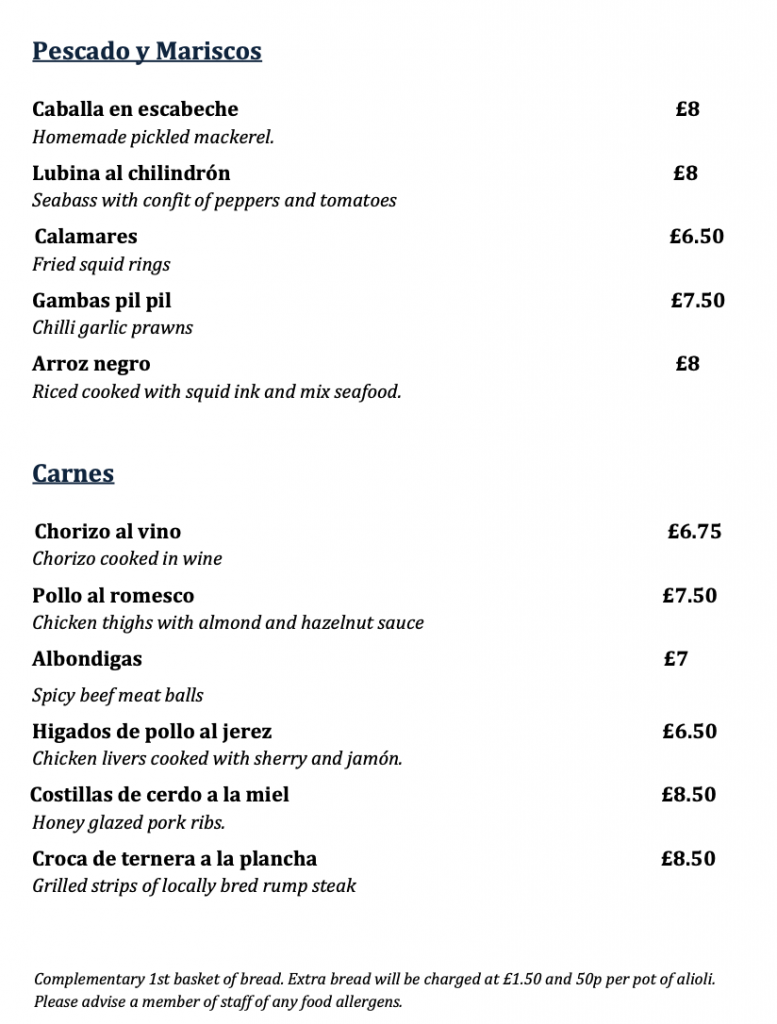Food Menu – Casa Lua